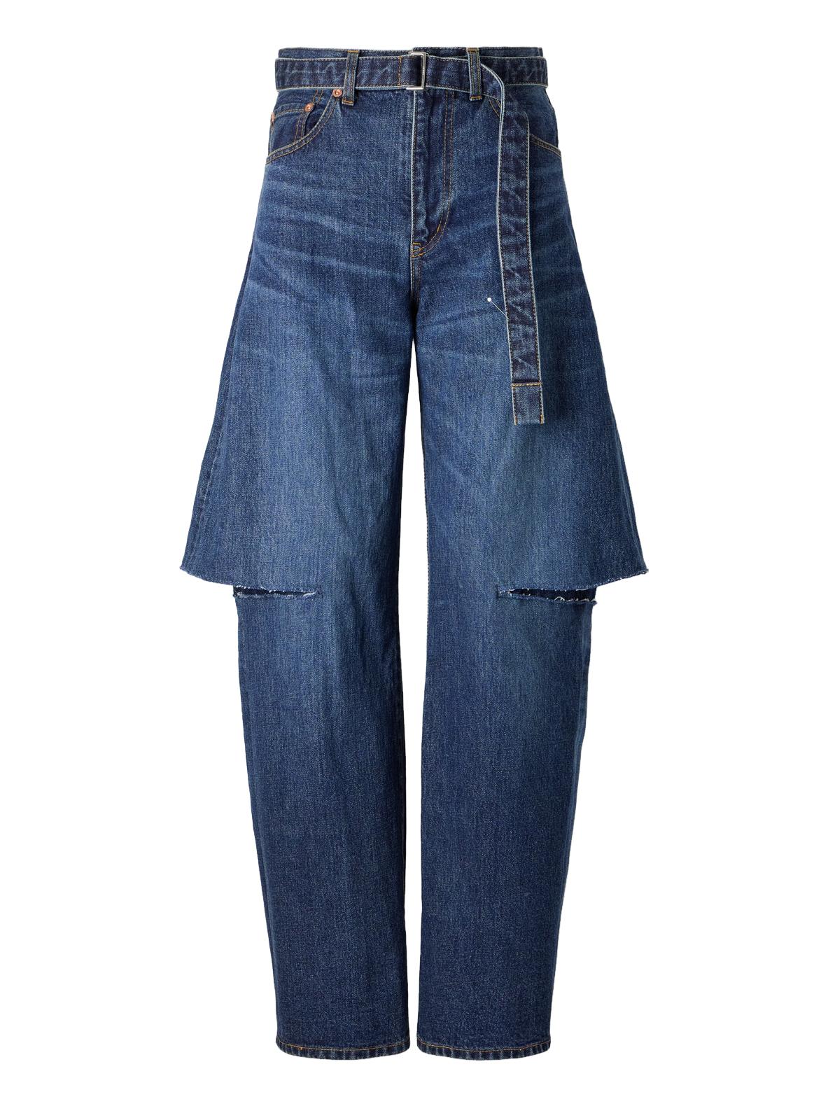 SACAI Sacai Belted Cut-Out Wide-Leg Jeans